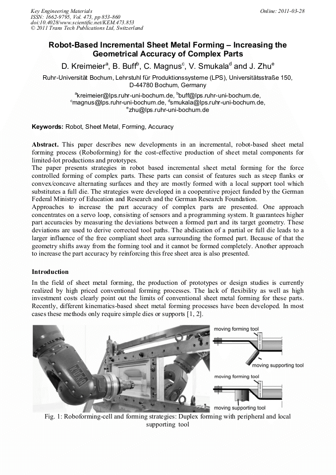 Robot-Based Incremental Sheet Metal Forming – Increasing the ...