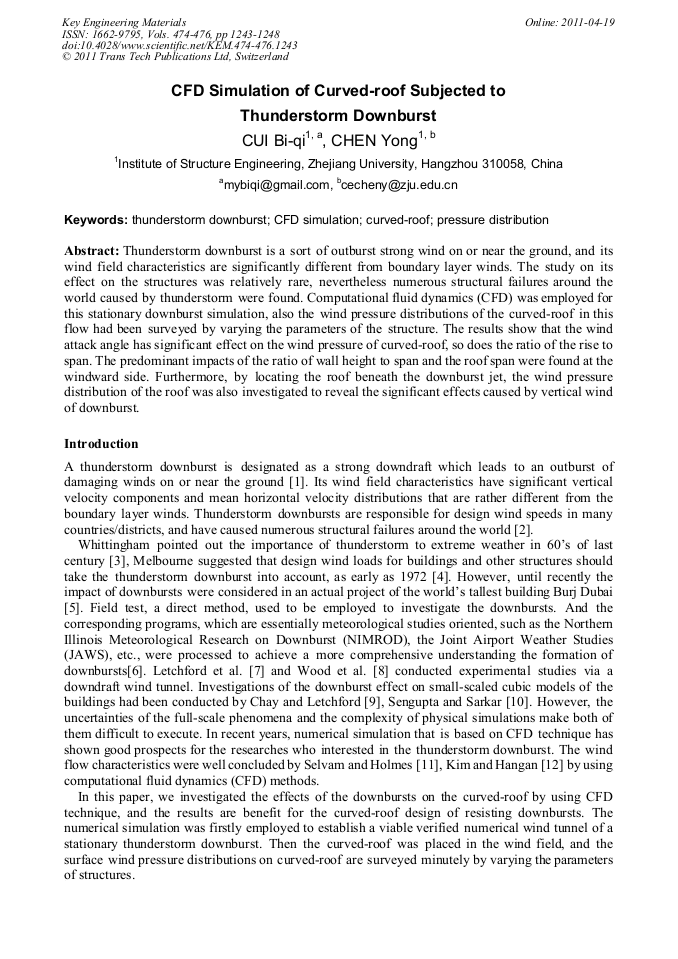 CFD Simulation of Curved-Roof Subjected to Thunderstorm Downburst ...