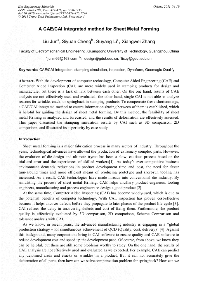 A CAE/CAI Integrated Method for Sheet Metal Forming | Scientific.Net