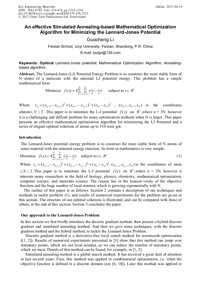 An Effective Simulated Annealing-Based Mathematical Optimization ...