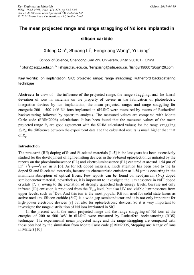 The Mean Projected Range And Range Straggling Of Nd Ions Implanted In the-mean-projected-range-and-range-straggling-of-nd-ions-implanted-in