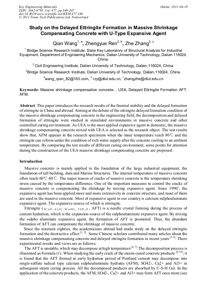 Study on the Delayed Ettringite Formation in Massive Shrinkage ...