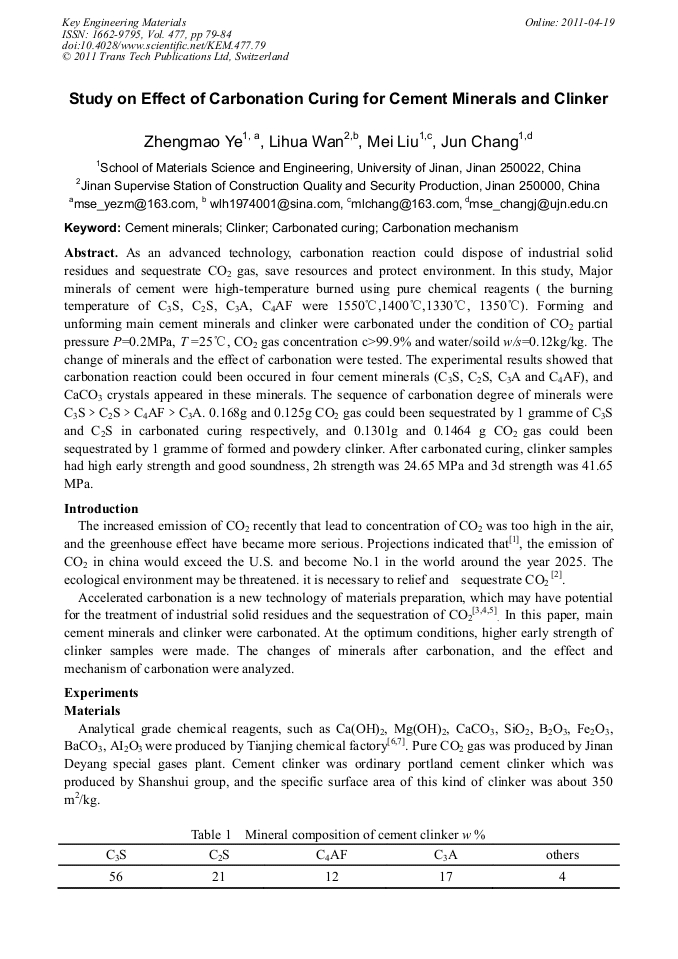 Study on Effect of Carbonation Curing for Cement Minerals and Clinker ...