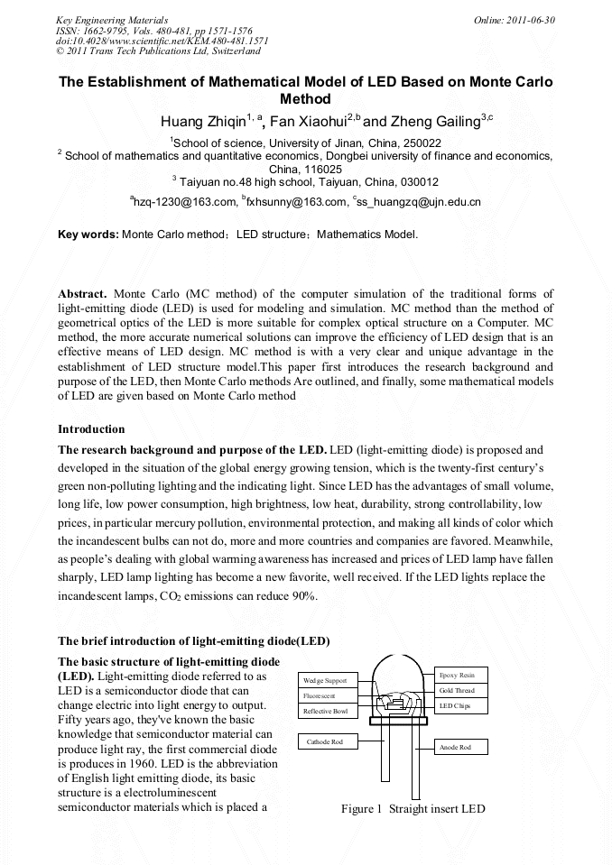 The Establishment of Mathematical Model of LED Based on Monte Carlo ...
