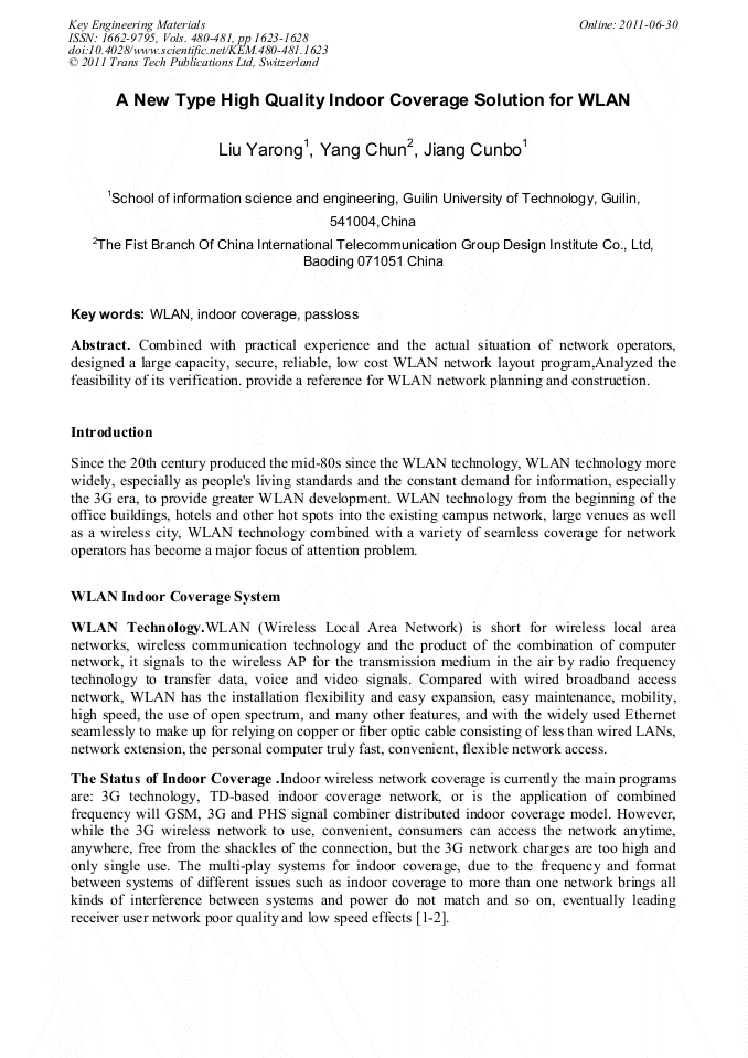 A New Type High Quality Indoor Coverage Solution for WLAN | Scientific.Net