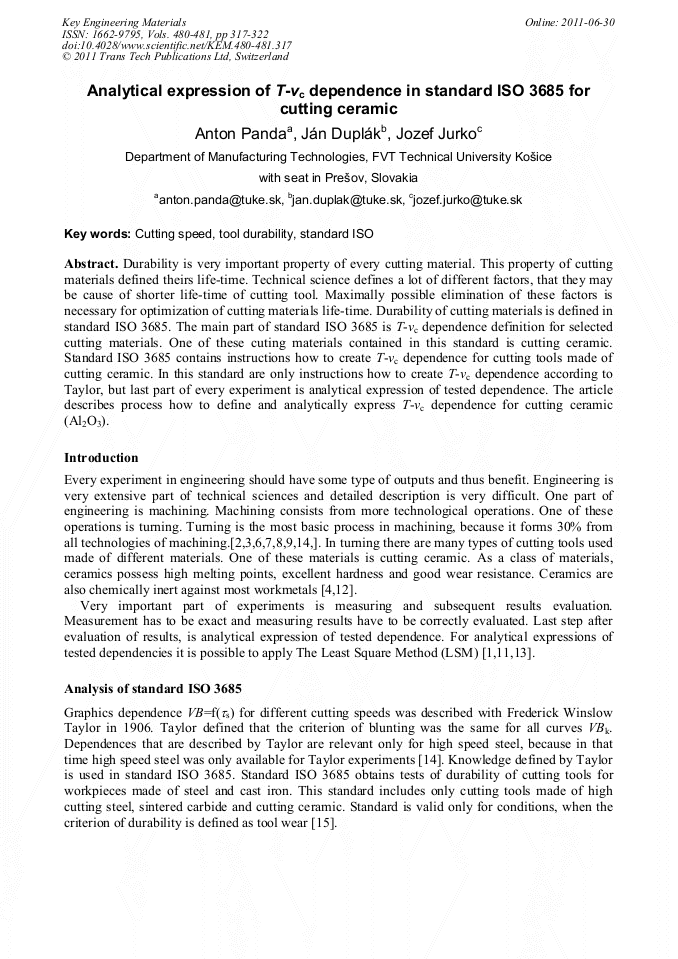 Analytical Expression of T-vC Dependence in Standard ISO 3685 for ...