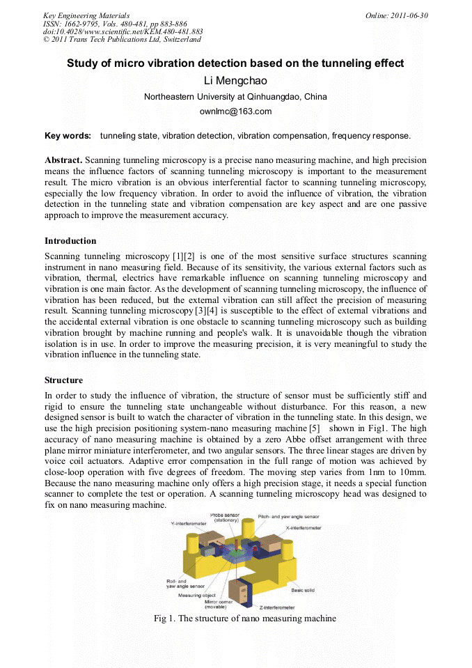 Study of Micro Vibration Detection Based on the Tunneling Effect | Scientific.Net