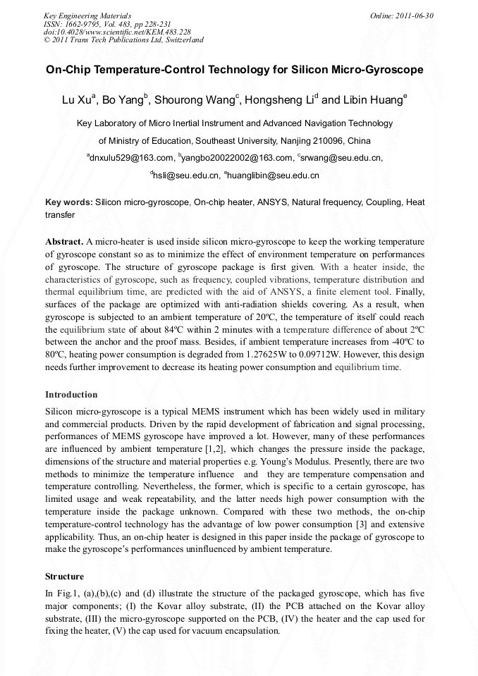 On-Chip Temperature-Control Technology for Silicon Micro-Gyroscope ...