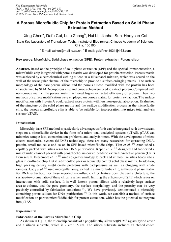 A Porous Microfluidic Chip for Protein Extraction Based on Solid Phase ...