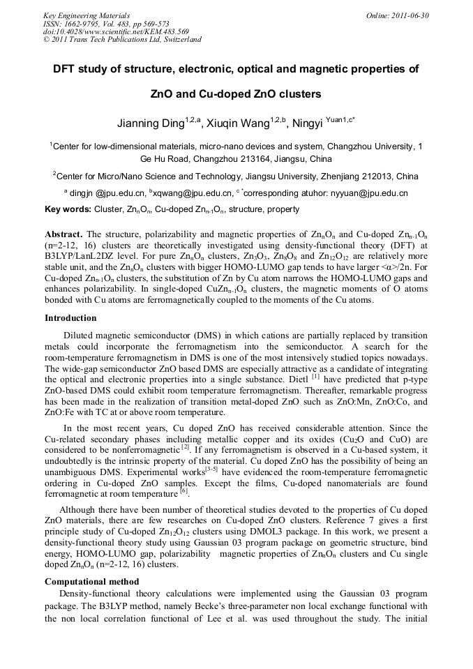DFT Study of Structure, Electronic, Optical and Magnetic Properties of ...