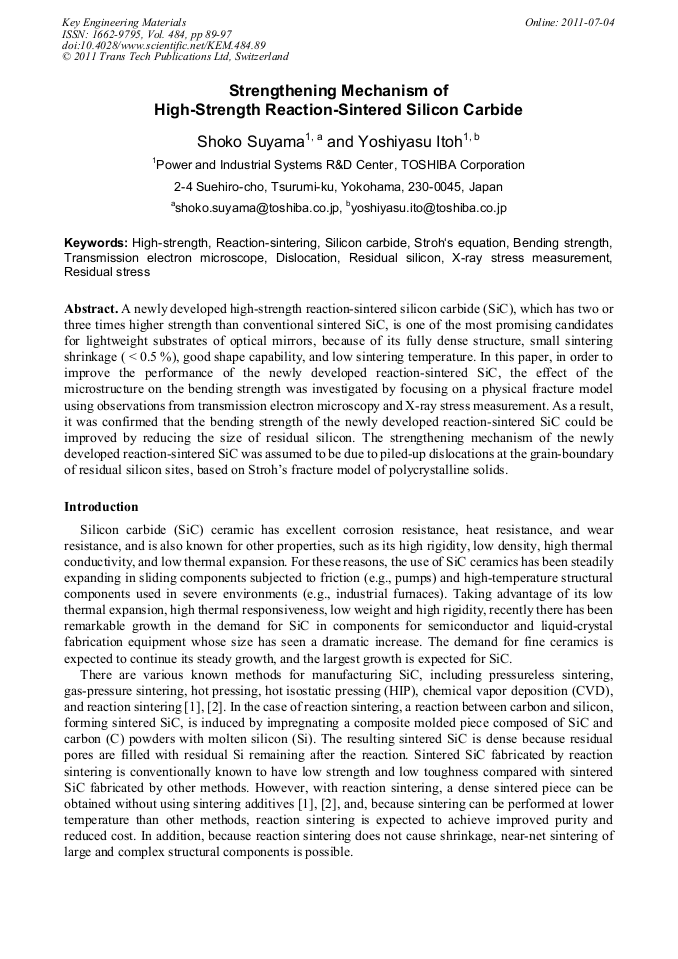 Strengthening Mechanism of High-Strength Reaction-Sintered Silicon ...