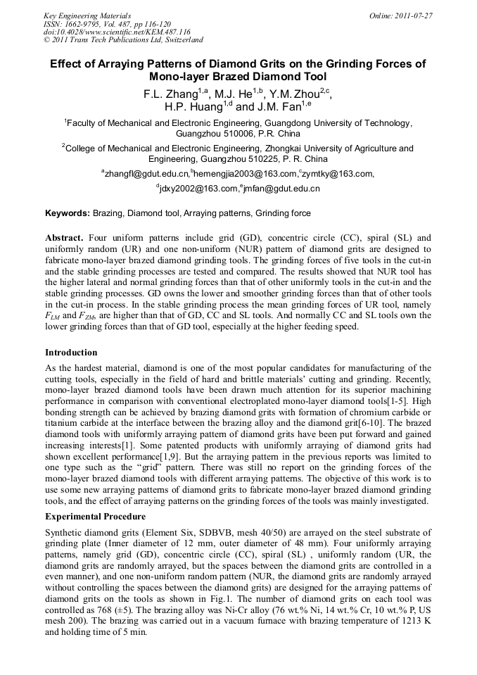 Effect of Arraying Patterns of Diamond Grits on the Grinding Forces of ...