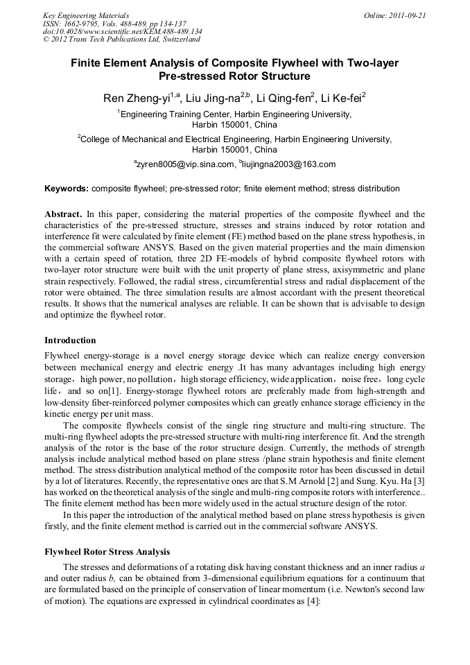 Finite Element Analysis of Composite Flywheel with Two-Layer Pre-Stressed Rotor Structure ...
