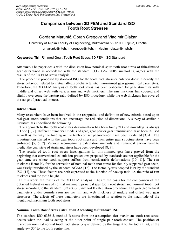 Comparison between 3D FEM and Standard ISO Tooth Root Stresses ...