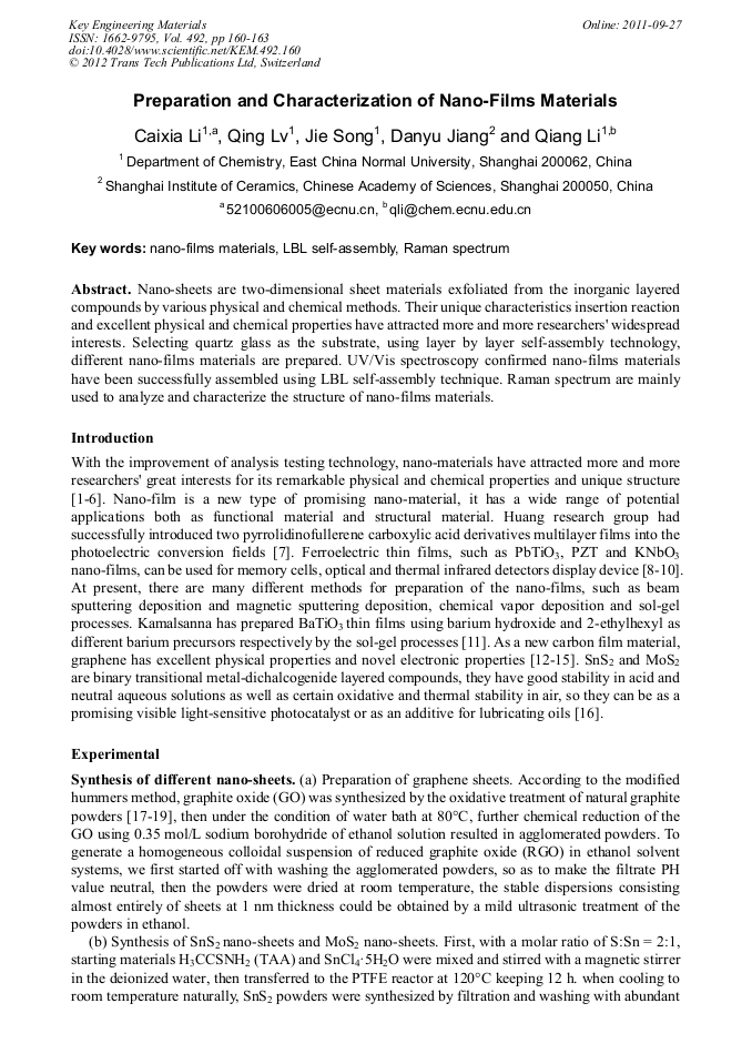 Preparation and Characterization of Nano-Films Materials | Scientific.Net