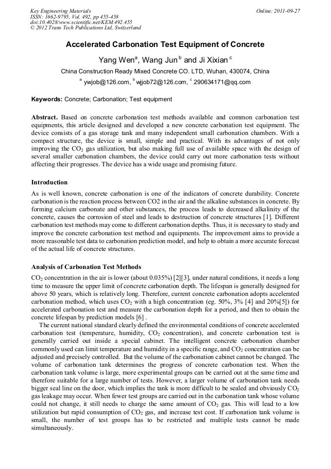 Accelerated Carbonation Test Equipment of Concrete | Scientific.Net