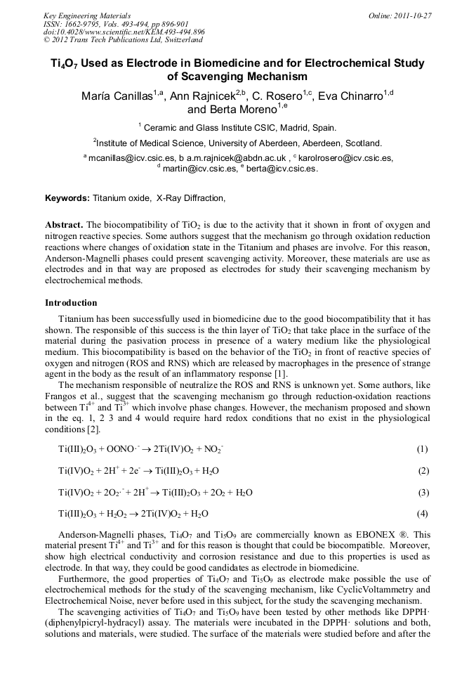 Ti4O7 Used as Electrode in Biomedicine and for Electrochemical Study of ...