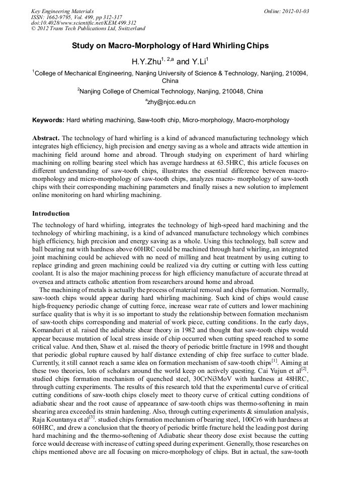 Study on Macro-Morphology of Hard Whirling Chips | Scientific.Net