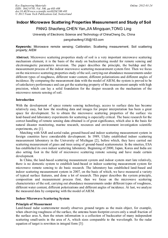 Indoor Microwave Scattering Properties Measurement and Study of Soil ...