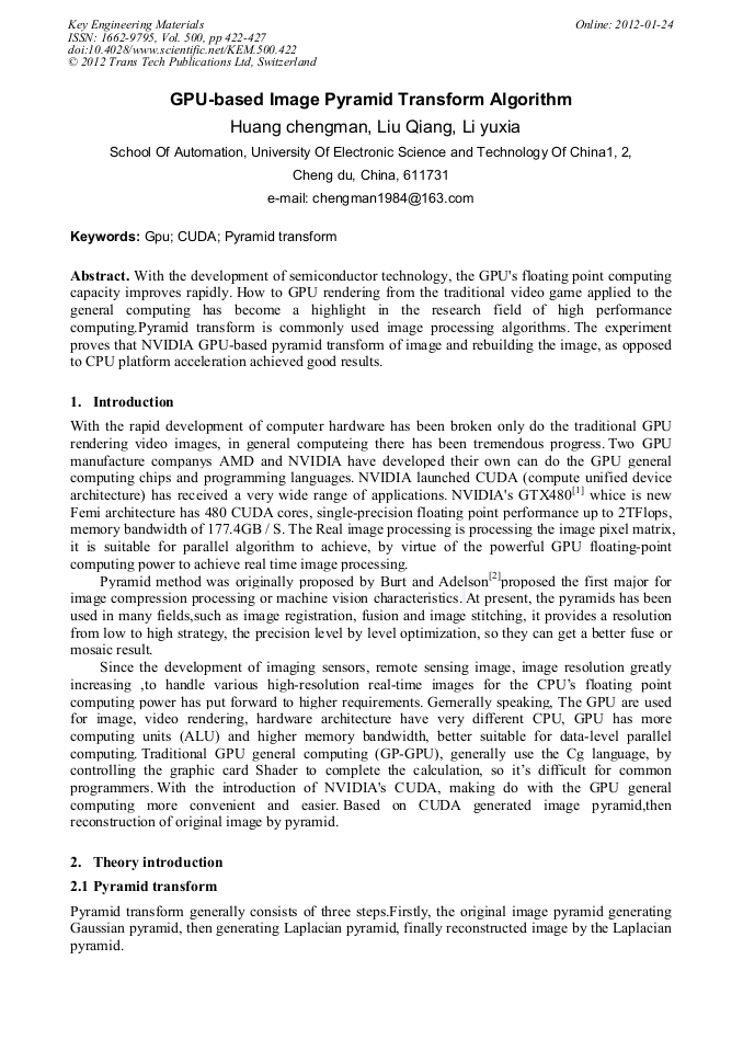 GPU-Based Image Pyramid Transform Algorithm | Scientific.Net