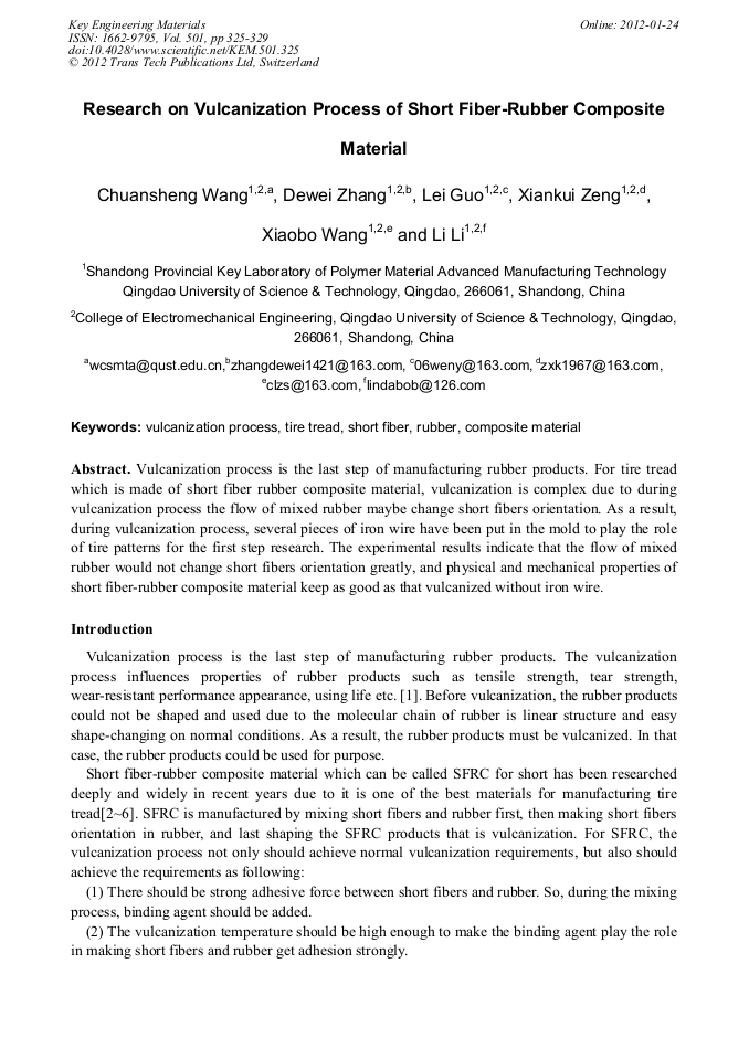 Research on Vulcanization Process of Short Fiber-Rubber Composite ...