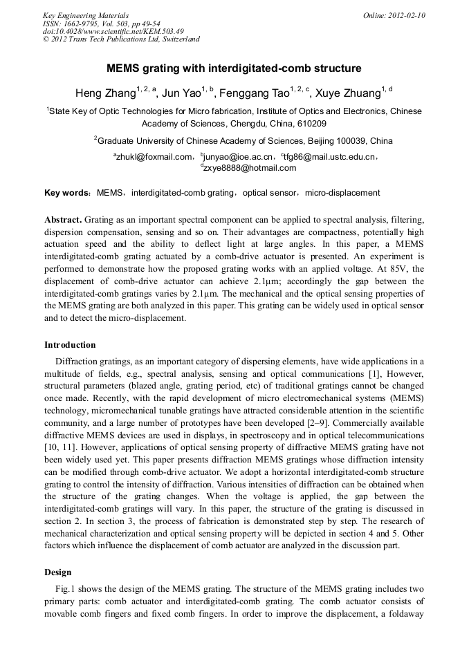 MEMS Grating with Interdigitated-Comb Structure | Scientific.Net