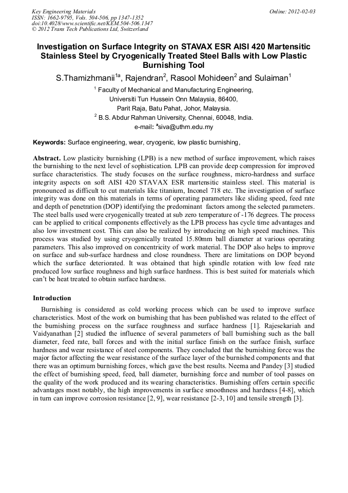 Investigation on Surface Integrity of STAVAX ESR AISI 420 Martensitic ...