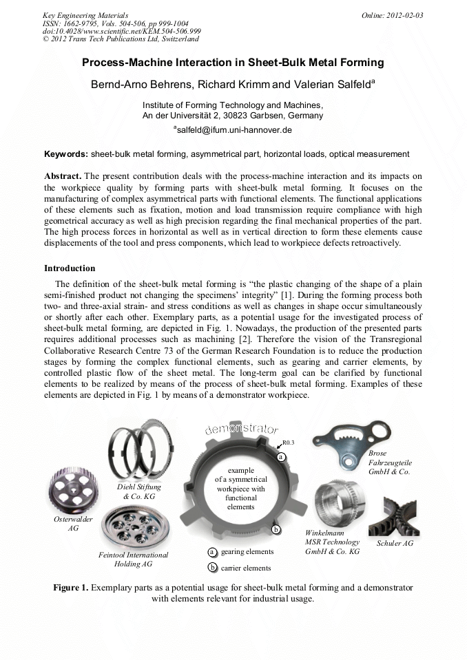Process-Machine Interaction in Sheet-Bulk Metal Forming | Scientific.Net