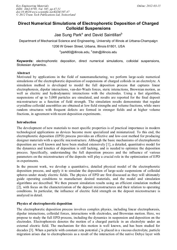 Direct Numerical Simulations of Electrophoretic Deposition of Charged ...