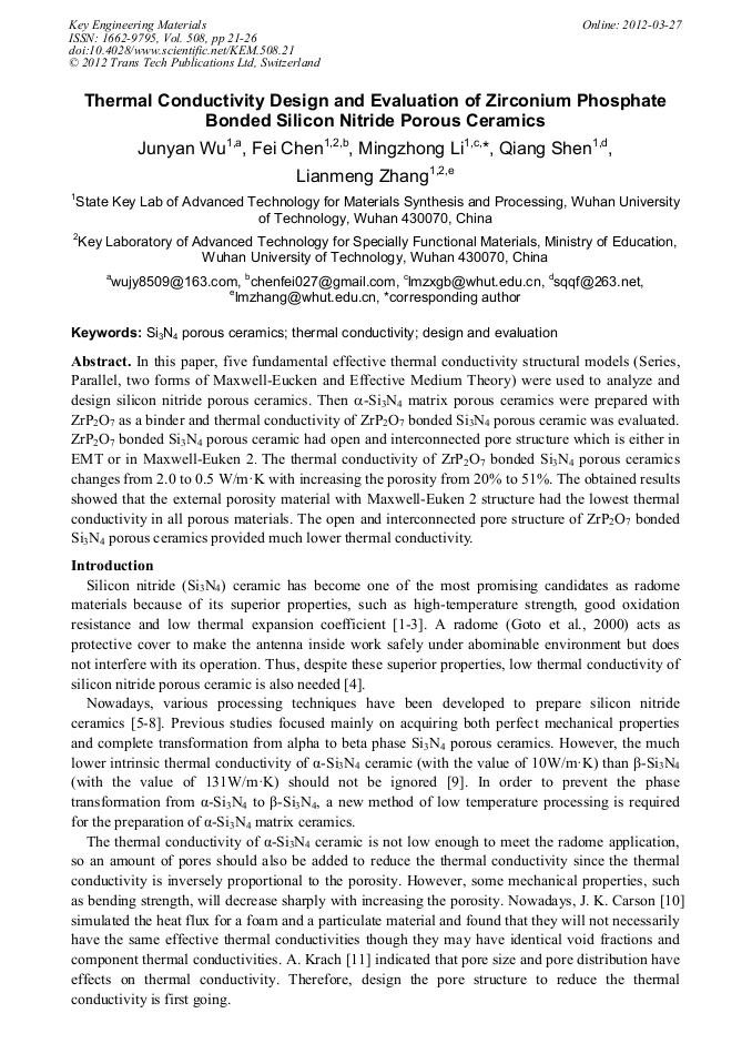 Thermal Conductivity Design and Evaluation of Zirconium Phosphate ...