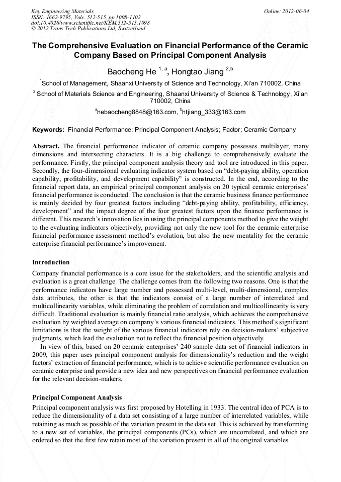 The Comprehensive Evaluation on Financial Performance of the Ceramic ...