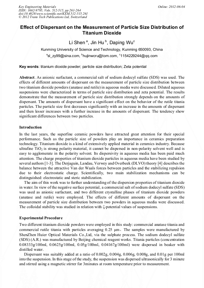 Effect of Dispersant on the Measurement of Particle Size Distribution ...