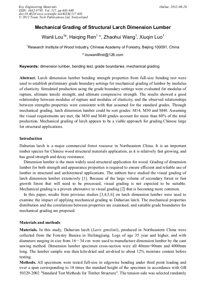 Mechanical Grading of Structural Larch Dimension Lumber | Scientific.Net