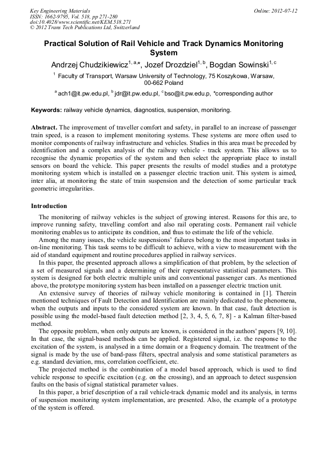 Practical Solution of Rail Vehicle and Track Dynamics Monitoring System ...