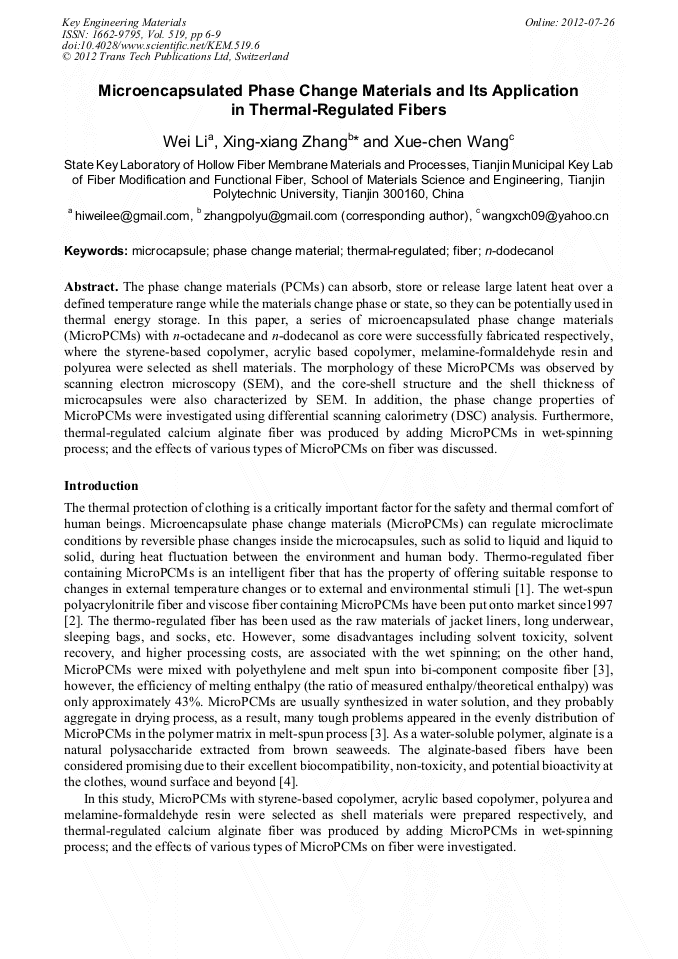 Microencapsulated Phase Change Materials and its Application in Thermal ...