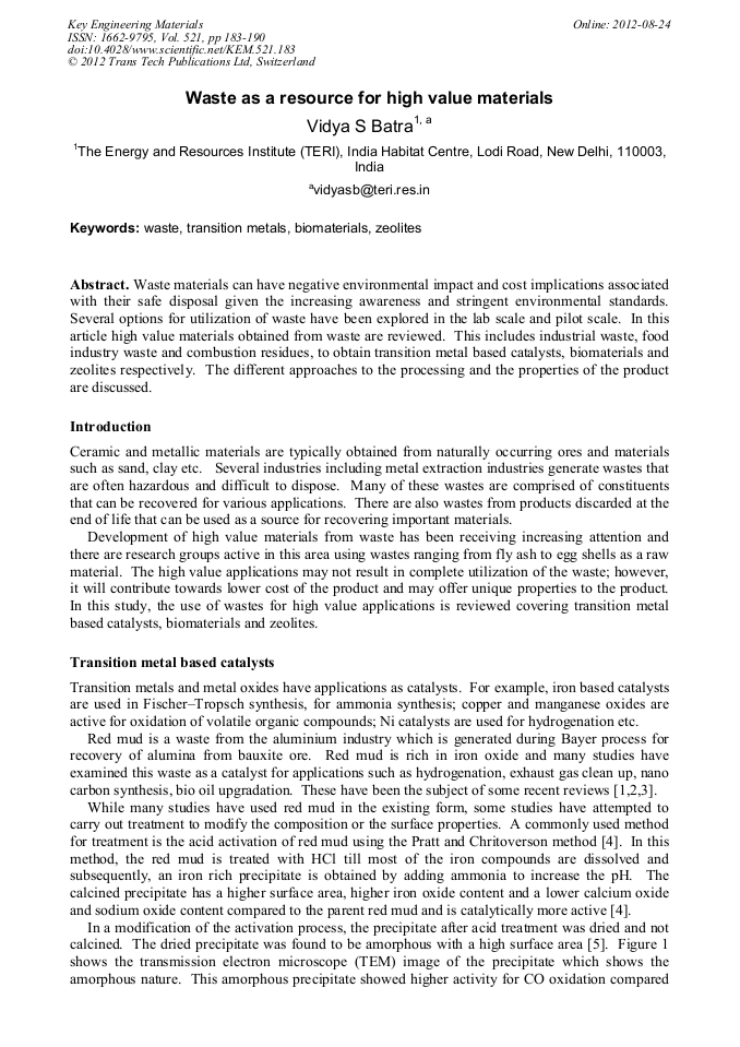 Waste as a Resource for High Value Materials | Scientific.Net