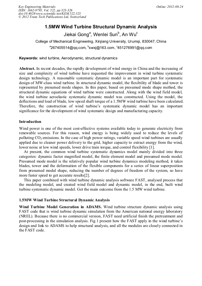 1.5MW Wind Turbine Structural Dynamic Analysis | Scientific.Net