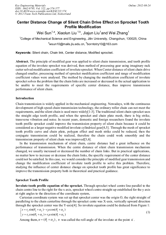 Center Distance Change of Silent Chain Drive Effect on Sprocket Tooth ...