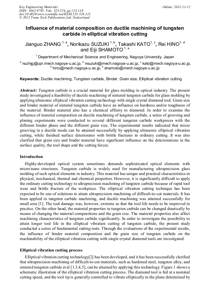 Influence of Material Composition on Ductile Machining of Tungsten ...