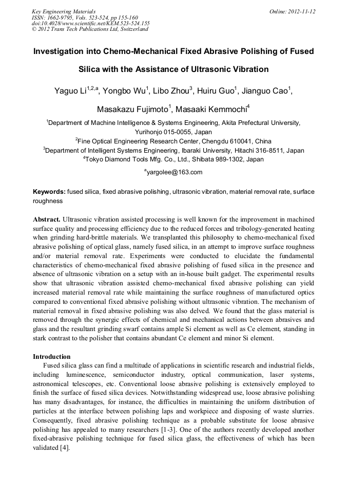 Investigation into Chemo-Mechanical Fixed Abrasive Polishing of Fused ...