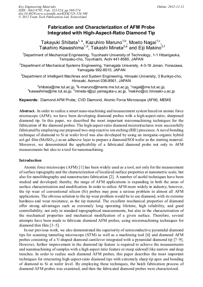 Fabrication and Characterization of AFM Probe Integrated with High ...