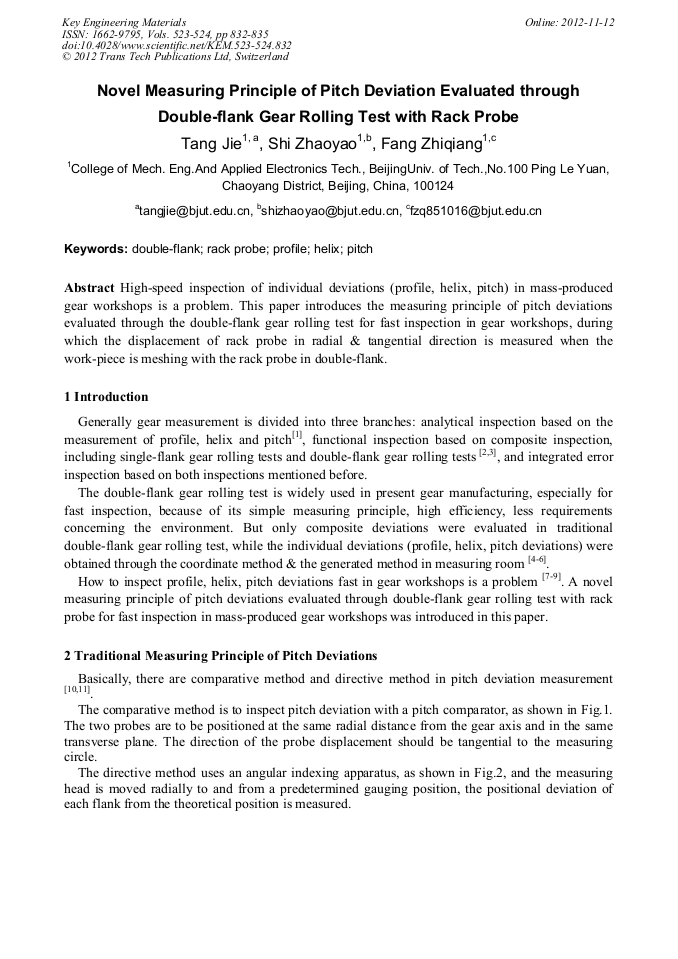 Novel Measuring Principle of Pitch Deviation Evaluated through Double ...