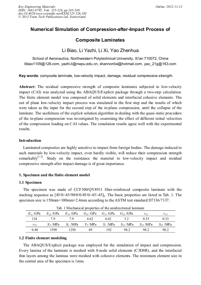Numerical Simulation of Compression-After-Impact Process of Composite ...