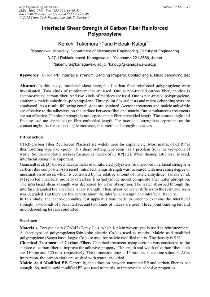 Interfacial Shear Strength of Carbon Fiber Reinforced Polypropylene ...