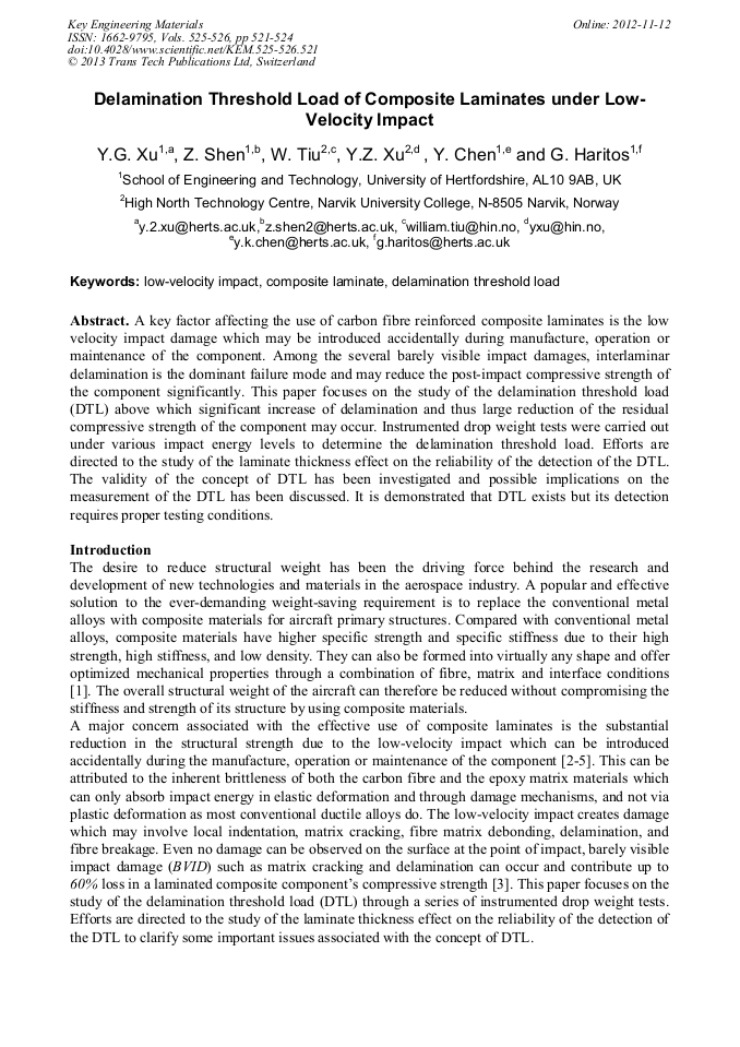 Delamination Threshold Load of Composite Laminates under Low-Velocity ...