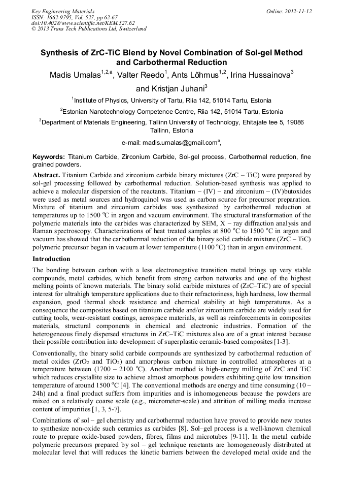 Synthesis of ZrC-TiC Blend by Novel Combination of Sol-Gel Method and ...