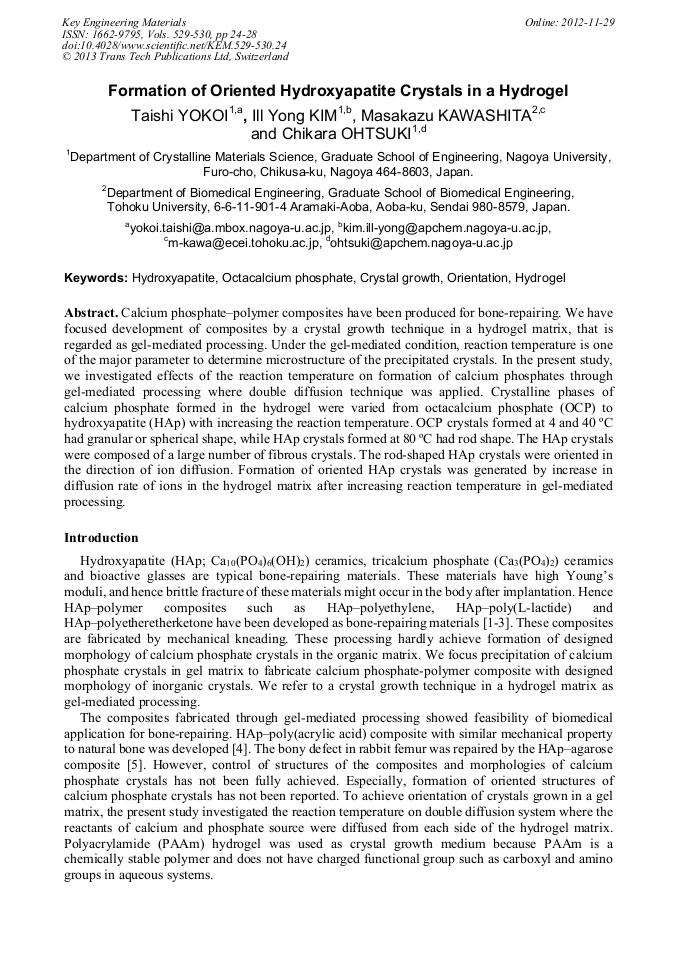 Formation of Oriented Hydroxyapatite Crystals in a Hydrogel ...