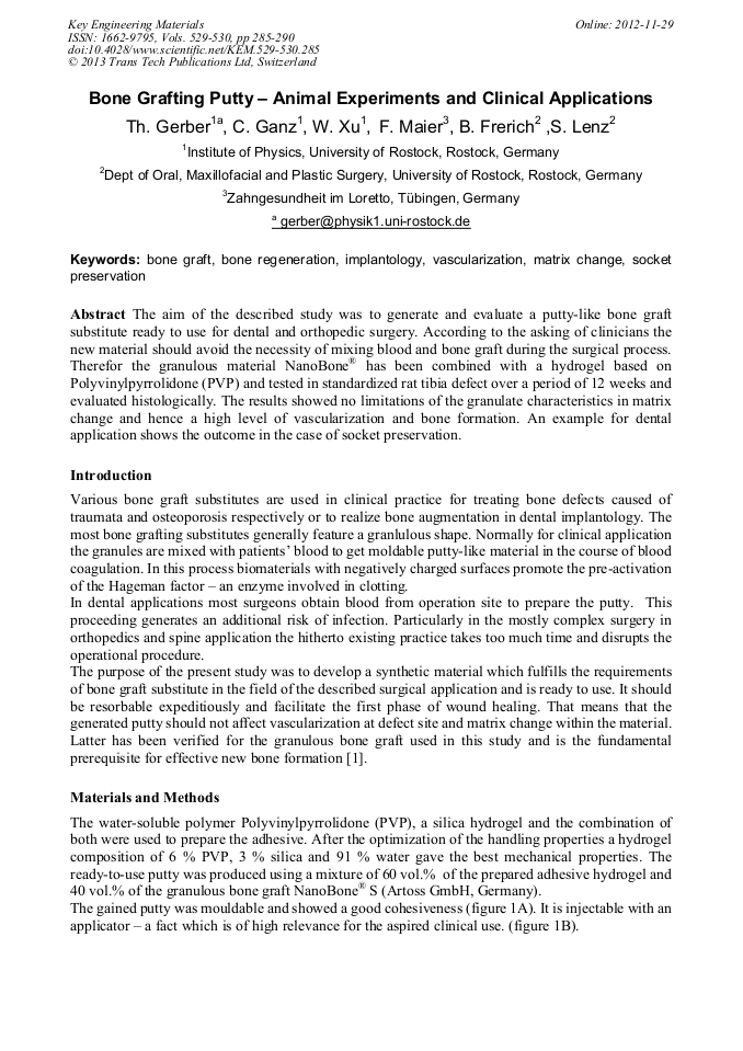 Bone Grafting Putty – Animal Experiments and Clinical Applications ...