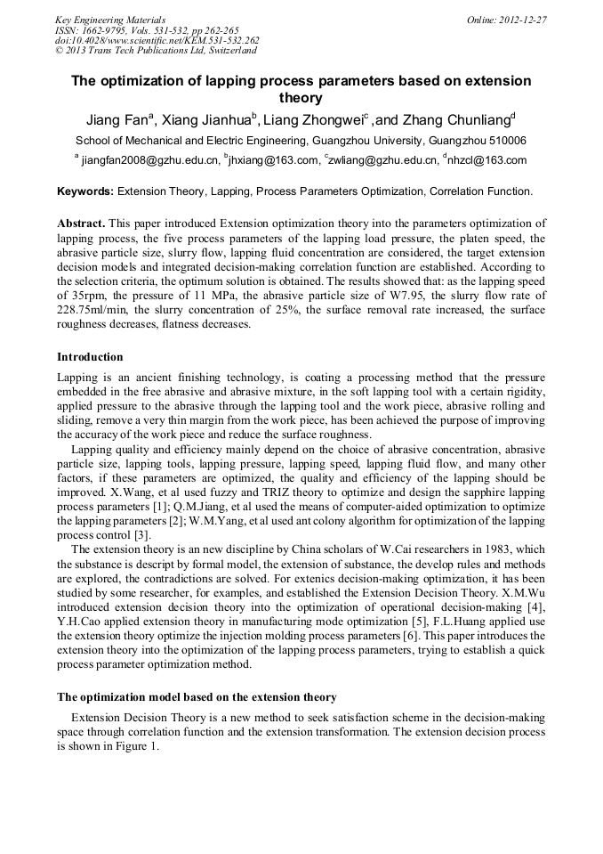 The Optimization of Lapping Process Parameters Based on Extension ...