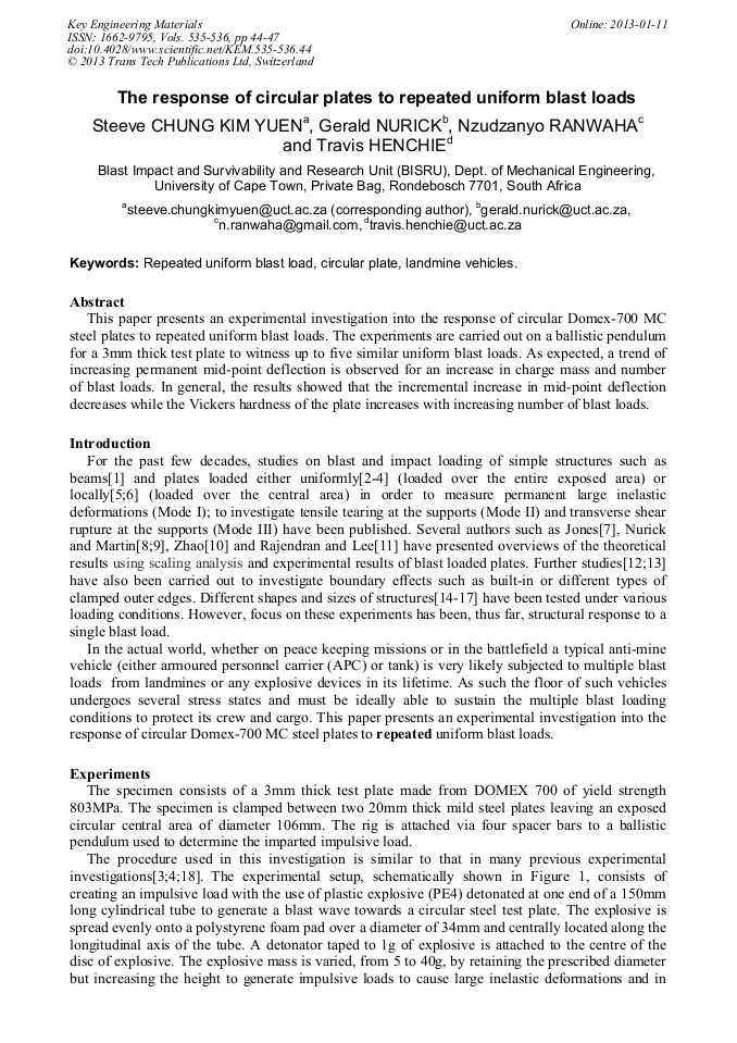 The Response of Circular Plates to Repeated Uniform Blast Loads ...